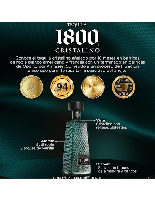 Tequila 1800 tipo Cristalino 700 ml 2