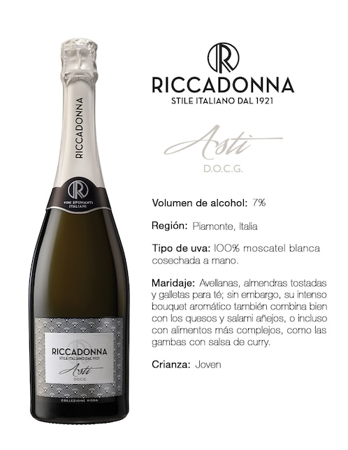 Vino espumoso blanco Moscatel Riccadonna Italia 750 ml 2