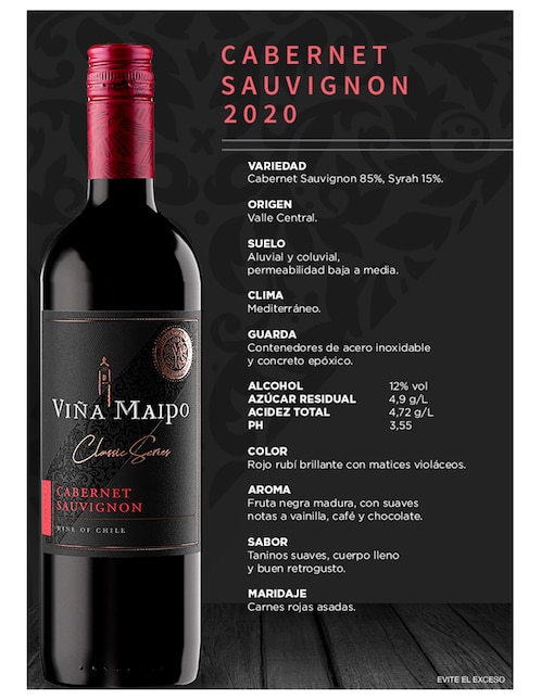 Vino tinto Viña Maipo cabernet sauvignon 2